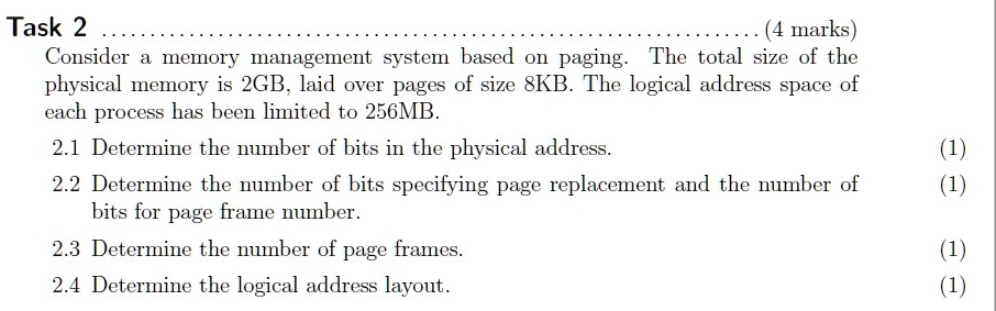 Solved Task 2 4 Marks Consider A Memory Management System Based On 4387