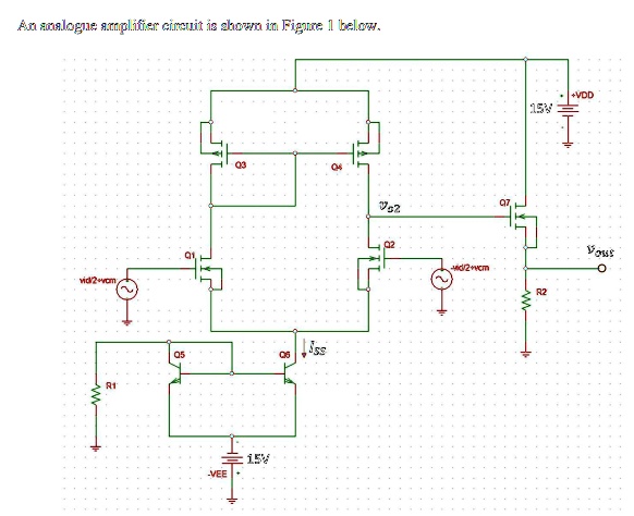 SOLVED: Circuit Data: VDD = 15 V, -VEE = -15 V, ISS = 1.5 mA Transistor ...