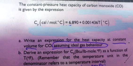 SOLVED: The constant-pressure heat capacity of carbon monoxide (CO) is ...