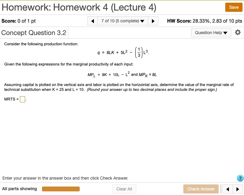 SOLVED: Consider the following production function: q = 8LK + 5L^2 ...