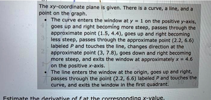 SOLVED: The xy-coordinate plane is given. There is a curve, a line, and a point on the graph ...