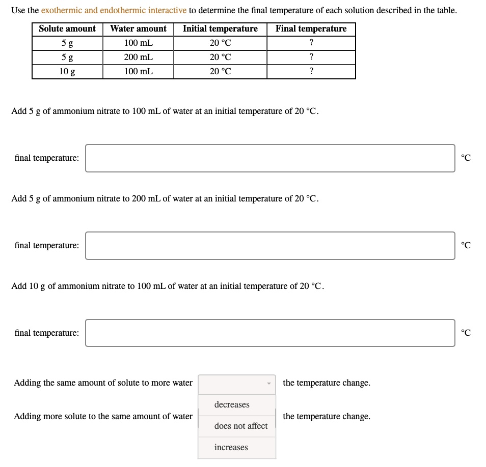 use the exothermic and endothermic interactive t0 determine the final ...