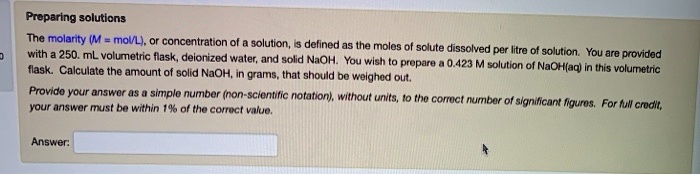 SOLVED: Proparing solutions Tne molarity molLi; concentration solution ...