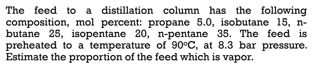 SOLVED: The feed to a distillation column has the following composition ...