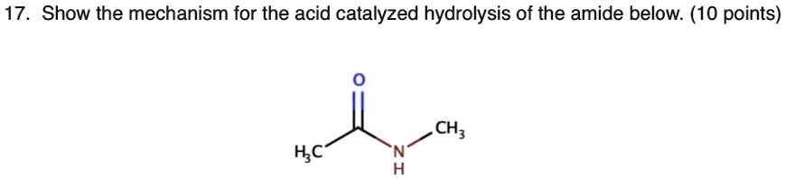 17. Show the mechanism for the acid catalyzed hydrolysis of the amide ...