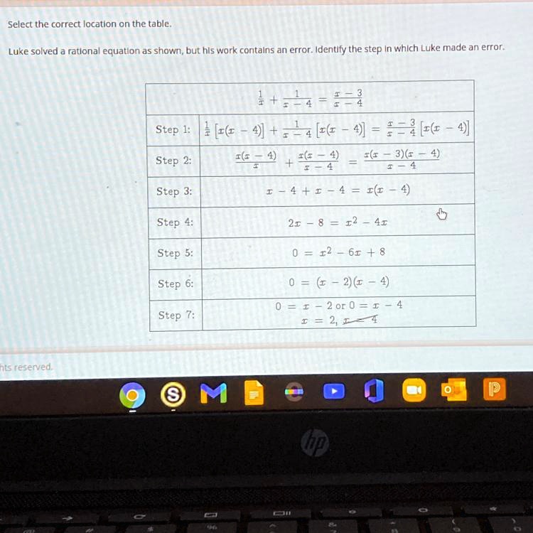 Select the correct location on the table. Luke solved a rational ... Select the correct location on the table. Luke solved a rational ...
