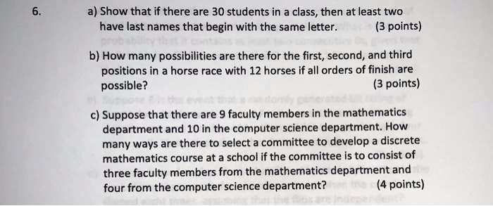 SOLVED: a) Show that if there are 30 students in a class, then at least ...