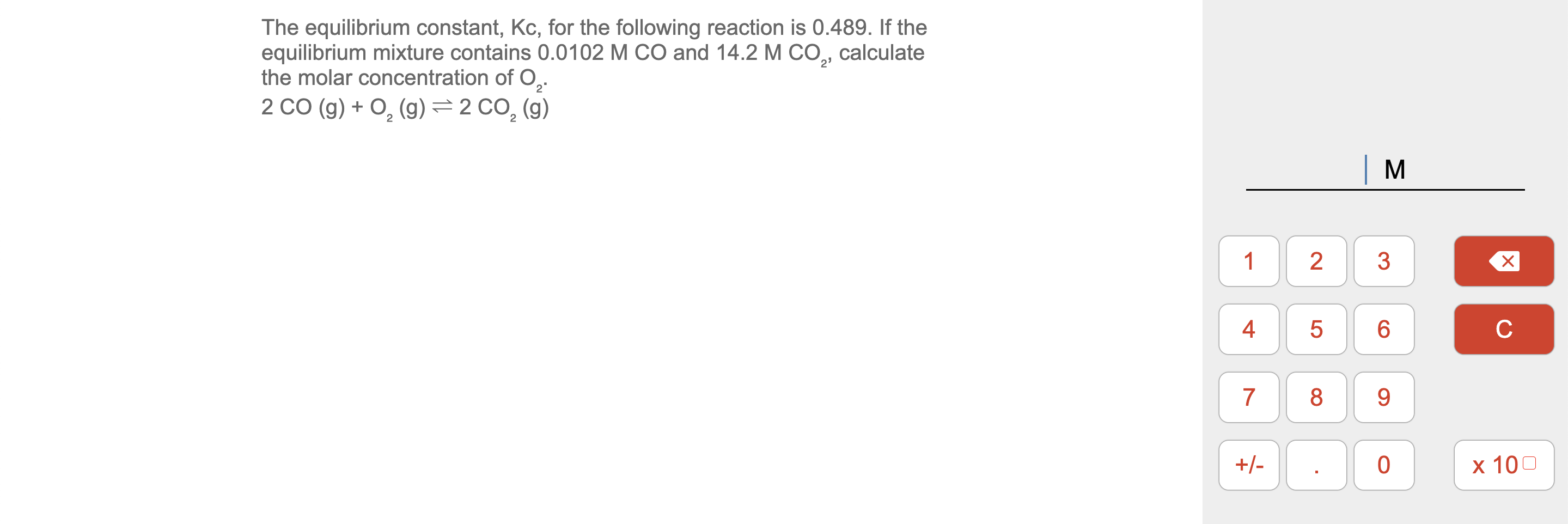 The equilibrium constant, Kc, for the following reaction is 0.489 . If ...