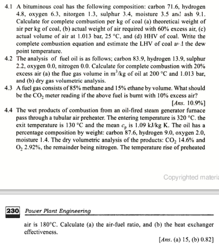 [GET ANSWER] 41 a bituminous coal has the following composition carbon ...