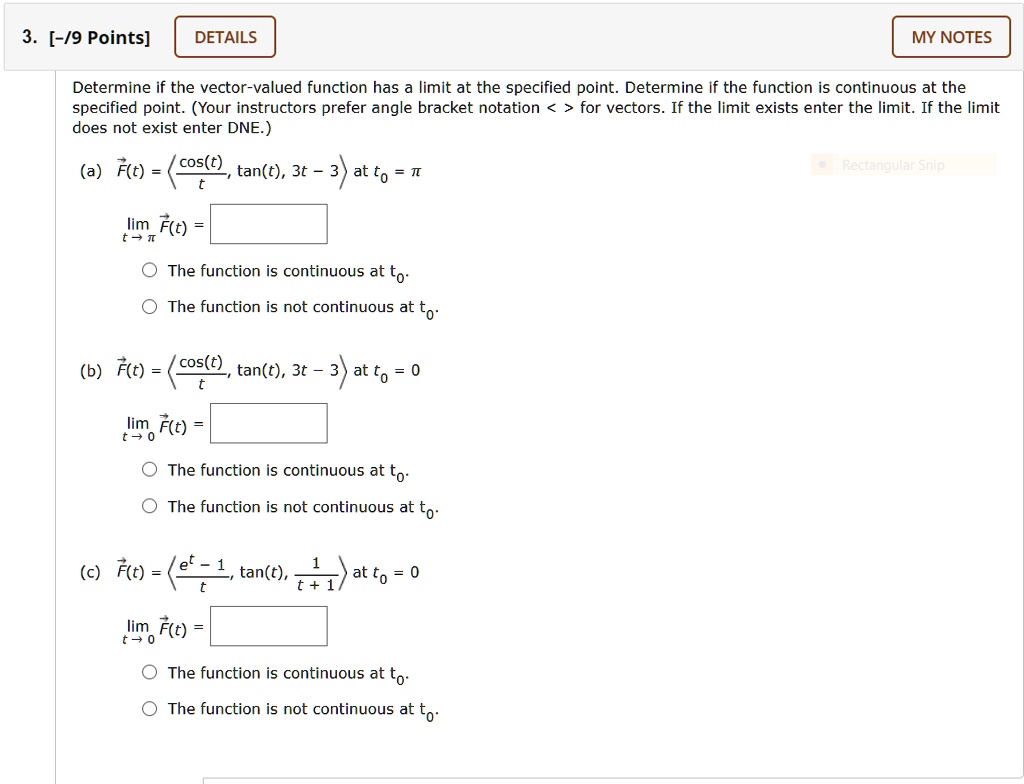 SOLVED: 3. [-/9 Points] DETAILS MY NOTES Determine if the vector-valued ...