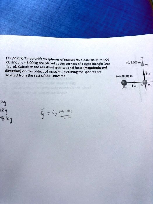 SOLVED: (15 points) Three uniform spheres of masses m1 2.00 kg: rz KB ...
