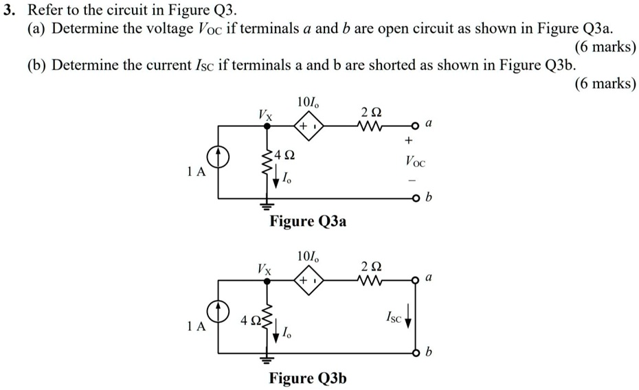 3. Refer to the circuit in Figure Q3. (a) Determine the voltage Voc if terminals a and b are ...