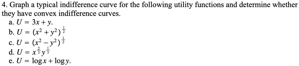 4. Graph a typical indifference curve for the following utility ...