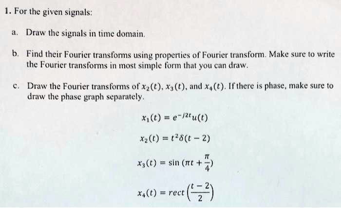 SOLVED: Draw Fourier 1. For the given signals: Draw the signals in time domain Find their ...