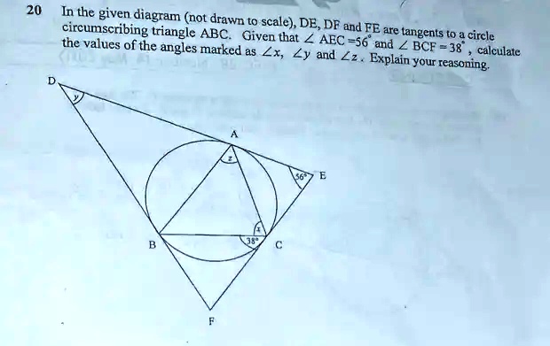 SOLVED: In the given diagram (not drawn to scale), DE, DF, and FE are sides of triangle ABC ...