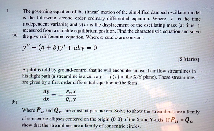 SOLVED: The governing equation of the (linear) motion of the simplified damped oscillator model ...