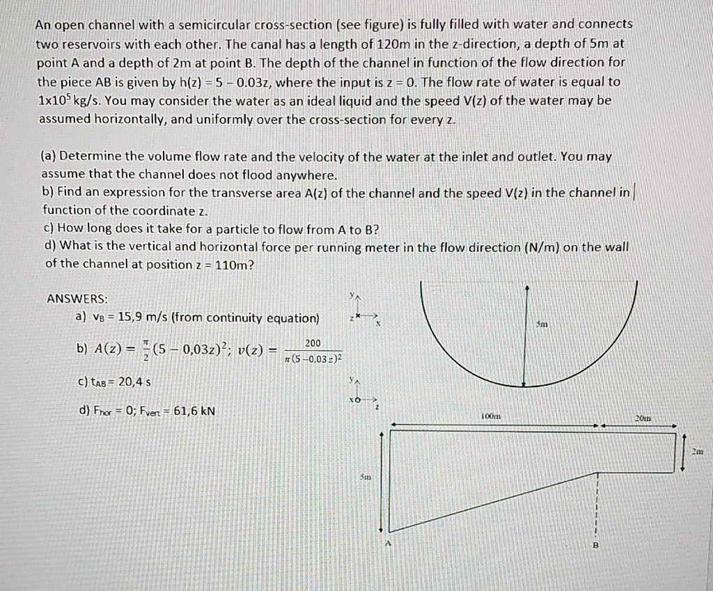 An open channel with a semicircular cross-section (see figure) is fully ...