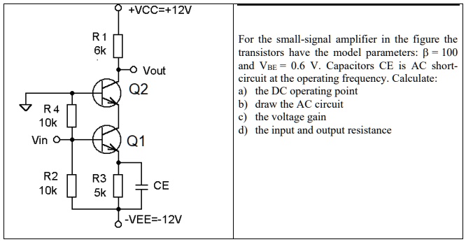 SOLVED: For the small-signal amplifier in the figure, the transistors ...