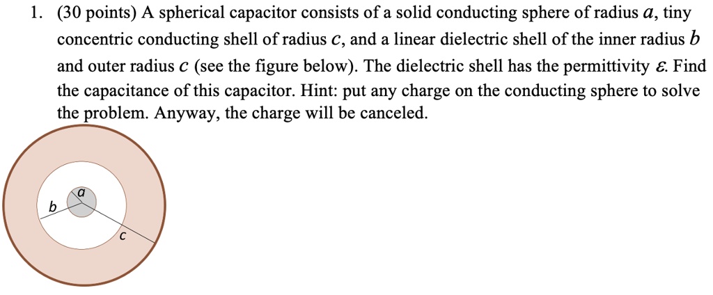 1. (30 points) A spherical capacitor consists of a solid conducting ...