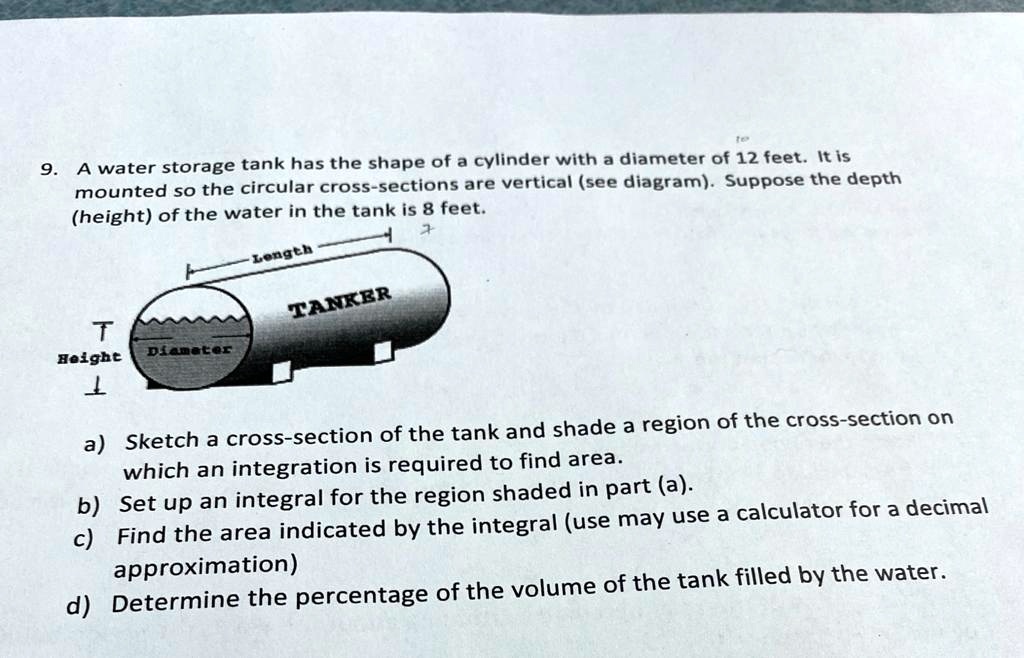 SOLVED: The water storage tank has the shape of a cylinder with a ...