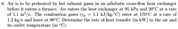 SOLVED: Air is to be preheated by hot exhaust gases in an adiabatic cross-flow heat exchanger ...