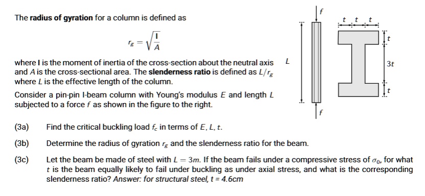 SOLVED: The radius of gyration for a column is defined as where I is ...