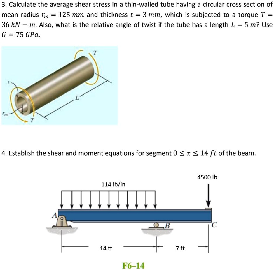 3 calculate the average shear stress in a thin walled tube having a ...