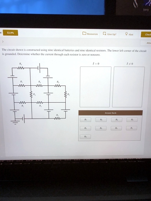 SOLVED: The circuit shown is constructed using nine identical batteries and nine identical ...