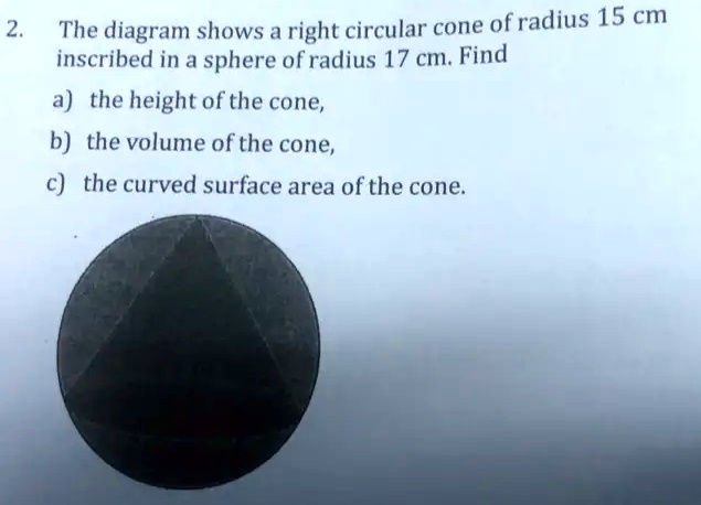 SOLVED: 2. The diagram shows a right circular cone of radius 15 cm ...