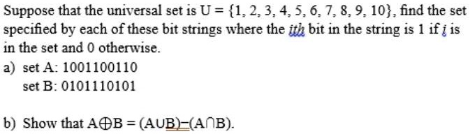 SOLVED:Suppose that the universal set is U = {1,2,3,4,5,6,7, 8,9, 10 ...