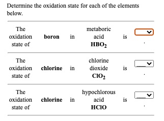SOLVED: Determine the oxidation state for each of the elements below ...