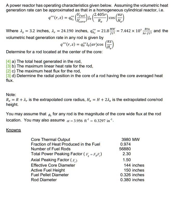 SOLVED: A power reactor has operating characteristics given below ...