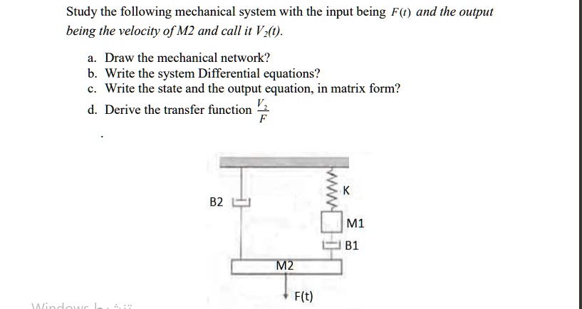 study the following mechanical system with the input being ft and the ...