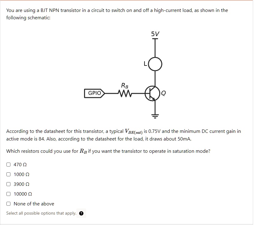 SOLVED: Thank you for using a BJT NPN transistor in a circuit to switch ...