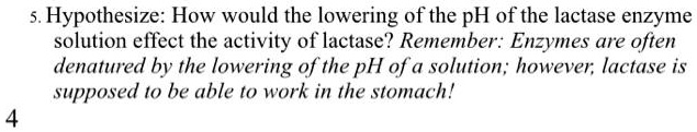 SOLVED: Hypothesize: How would the lowering of the pH of the lactase ...
