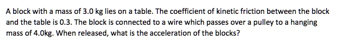 SOLVED: A block with mass of 3.0 kg lies on table. The coefficient of ...