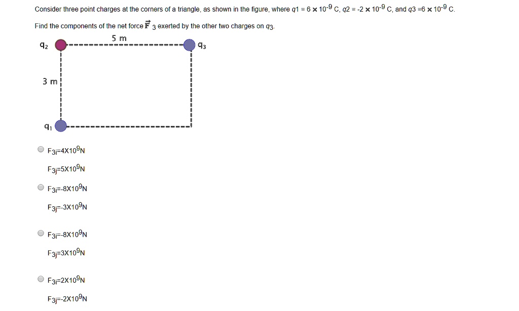 Consider three point charges at the corners of a triangle,...