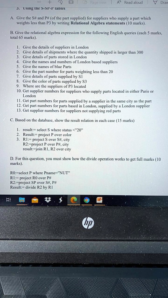 SOLVED: 41 Read aloud Drav 5.USing tne -SP-P taDies A. Give the S# and ...