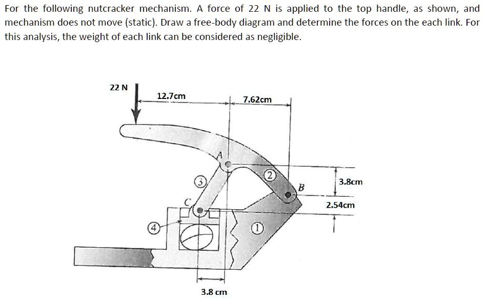 for the following nutcracker mechanism a force of 22 n is applied to ...
