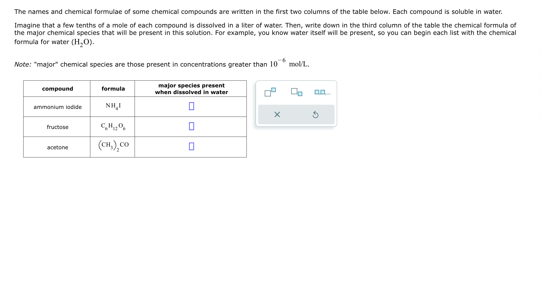 The names and chemical formulae of some chemical compounds are written ...