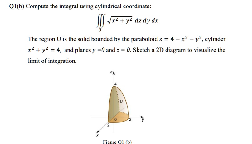 SOLVED: Q1(b) Compute the integral using cylindrical coordinate: Vx2 ...