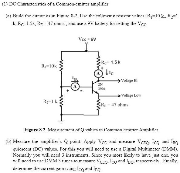 SOLVED: 1. DC Characteristics of a Common-emitter amplifier Build the circuit as in Figure 8-2 ...