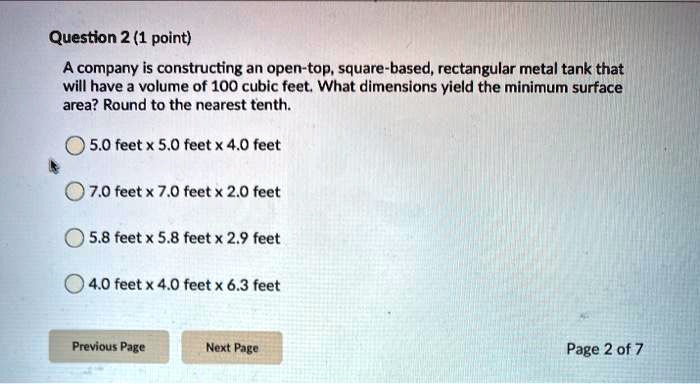 SOLVED:Question 2 (1 point) A company is constructing an open- -top; square-based, rectangular ...