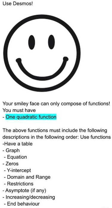 SOLVED: Use Desmos! Your smiley face can only be composed of functions ...