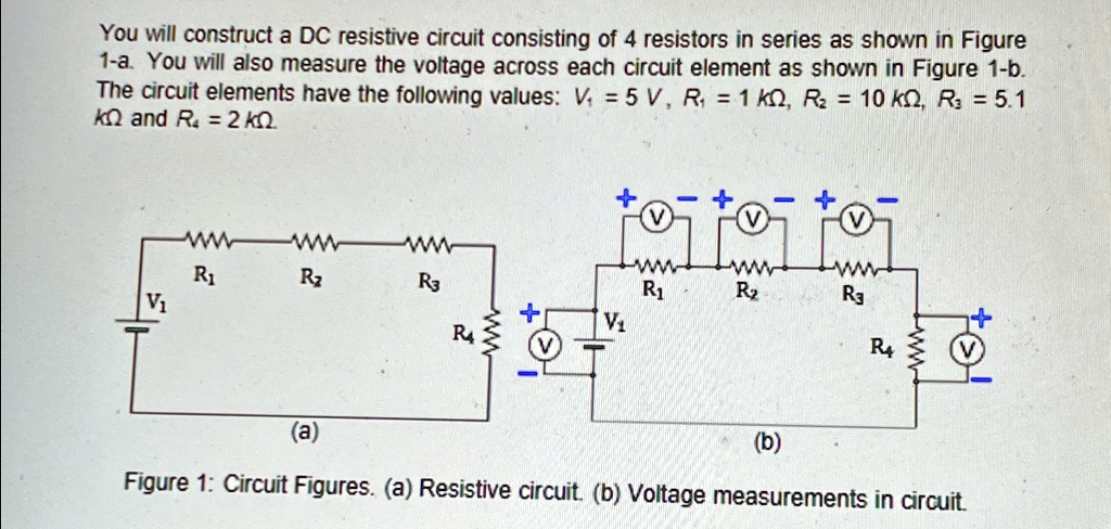 you will construct a dc resistive circuit consisting of 4 resistors in series as shown in figure ...