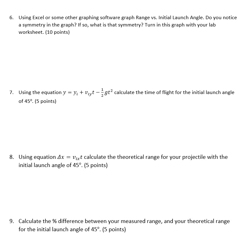 Solved Using Excel Or Some Other Graphing Software Graph Range Vs Initial Launch Angle Do You 3845
