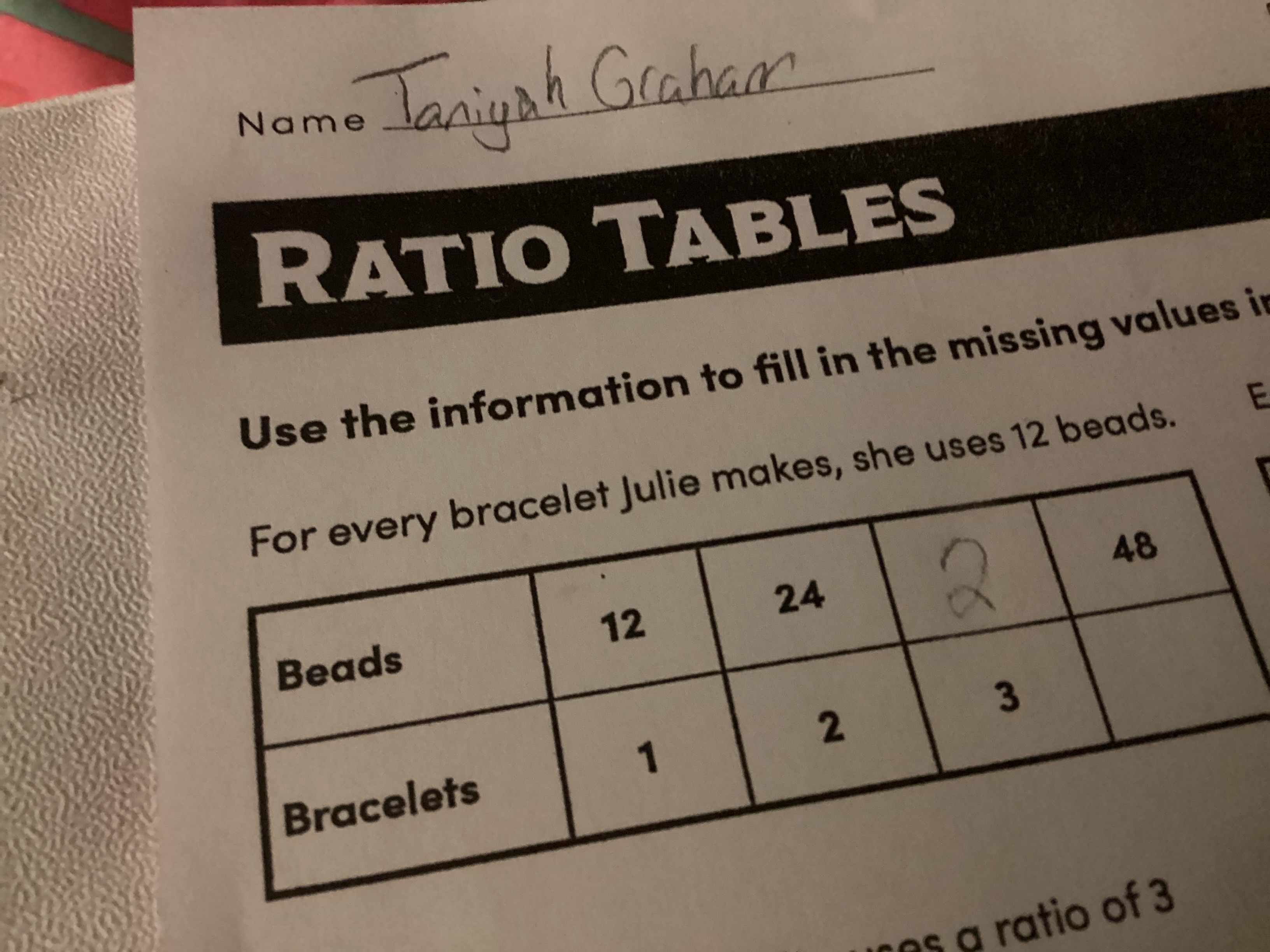 SOLVED: Name Tanight Grahar RATIO TABLES Use the information to fill in ...