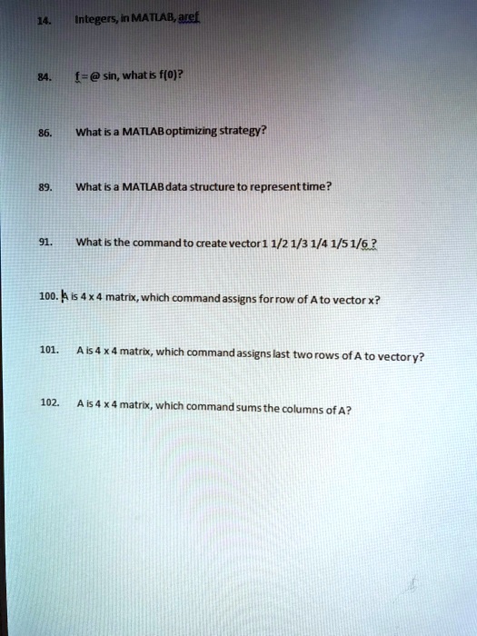 Solved Text Simple Answers Using Matlab Integers In Matlab Are 84 Fsin What Is Fo 98 8300