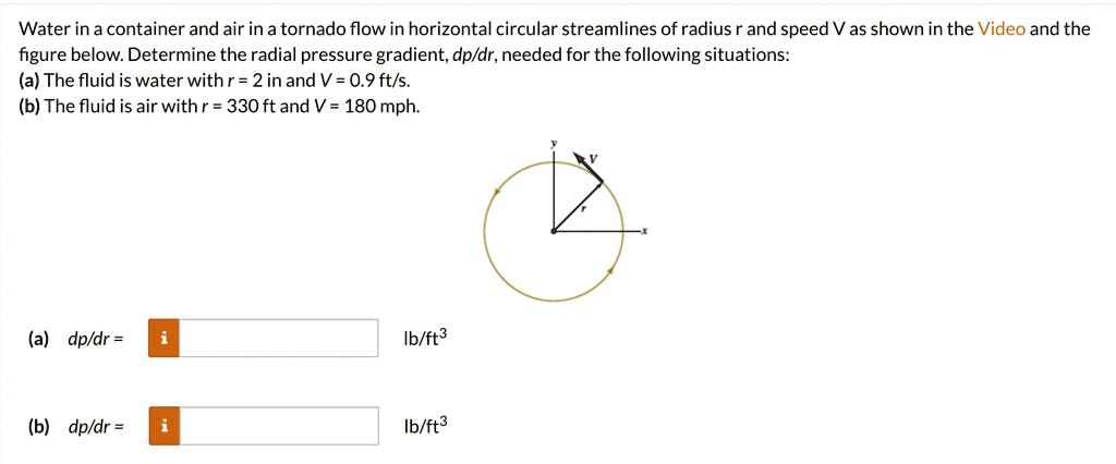 SOLVED: Water in a container and air in a tornado flow in horizontal ...