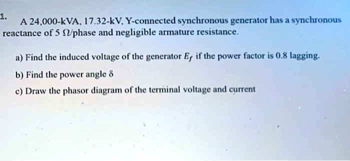 SOLVED: A 24,000-kVA, 17.32-kV, Y-connected synchronous generator has a synchronous reactance of ...